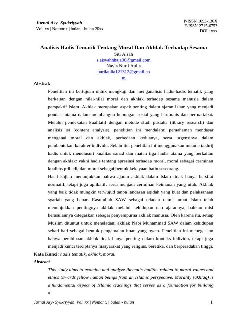 Analisis Hadis Moral dan Akhlak Islam | PDF