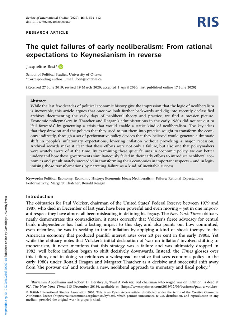 Jacqueline Best The Quiet Failures of Early Neoliberalism From Rational ...