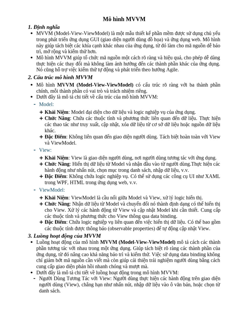 1. Định nghĩa: Mô hình MVVM | PDF