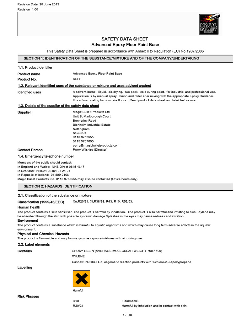Advanced Epoxy Floor Paint MSDS | PDF | Dangerous Goods | Toxicity