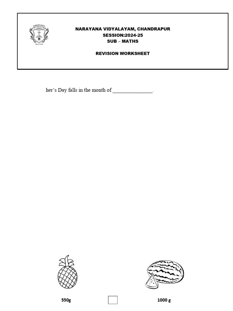 Maths Revision Worksheet Class 2 | PDF