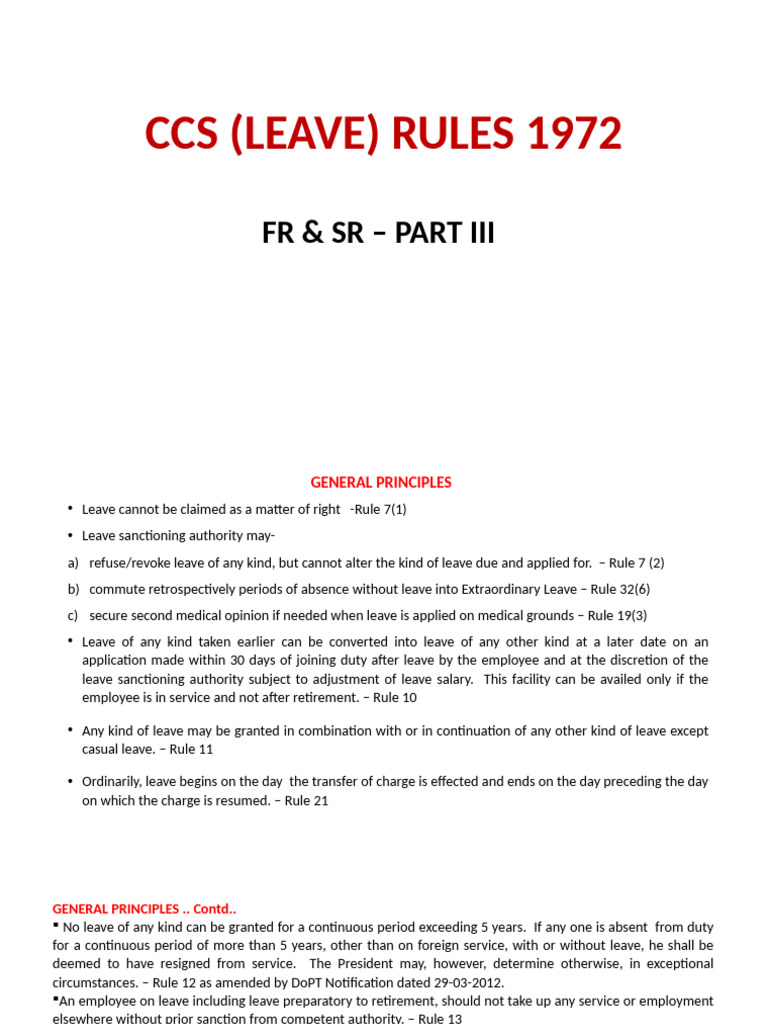 CCS (Leave) Rules 1972 | PDF | Salary | Pension