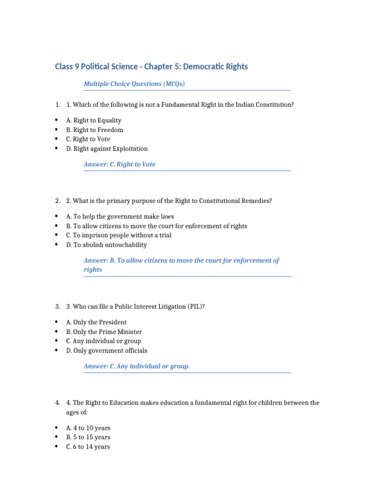 Class 9 Politics Chapter 5 MCQs | PDF | Universalism | Government