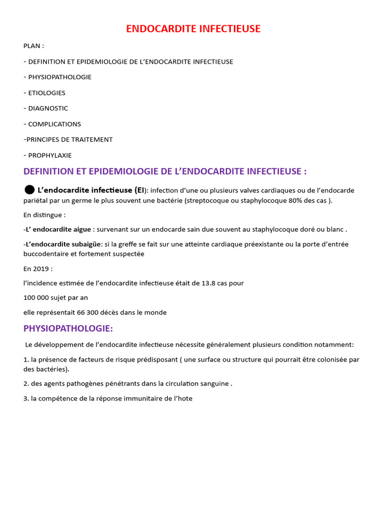 Endocardite Infectieuse : Diagnostic et Traitement | PDF | Spécialités ...