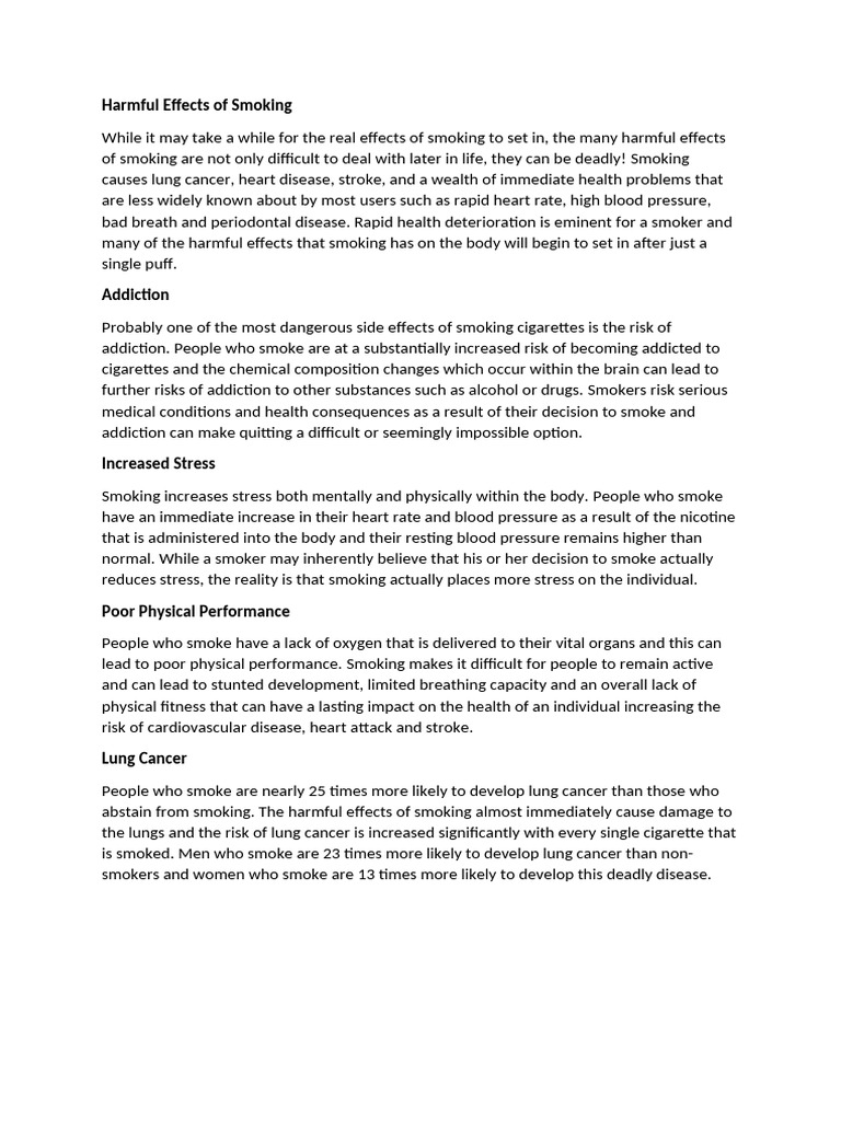 Harmful Effects of Smoking | PDF | Smoking | Cancer