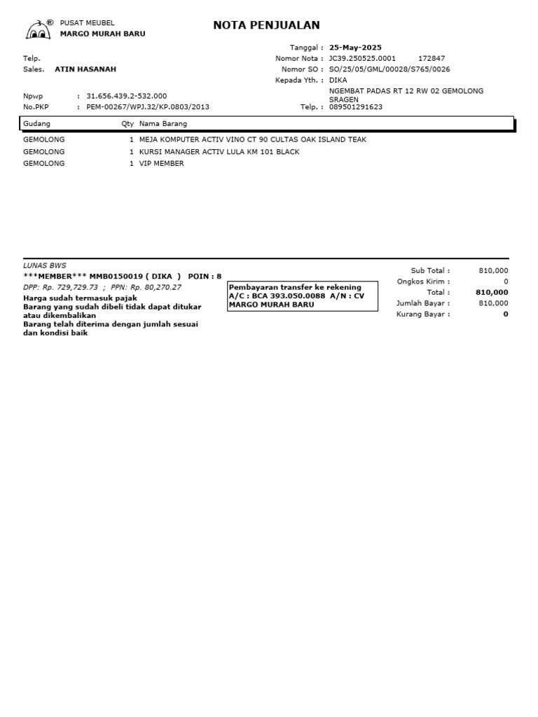 Nota Mbak Dika | PDF