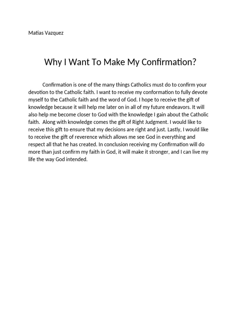 Why I Want To Make My Confirmation? | PDF