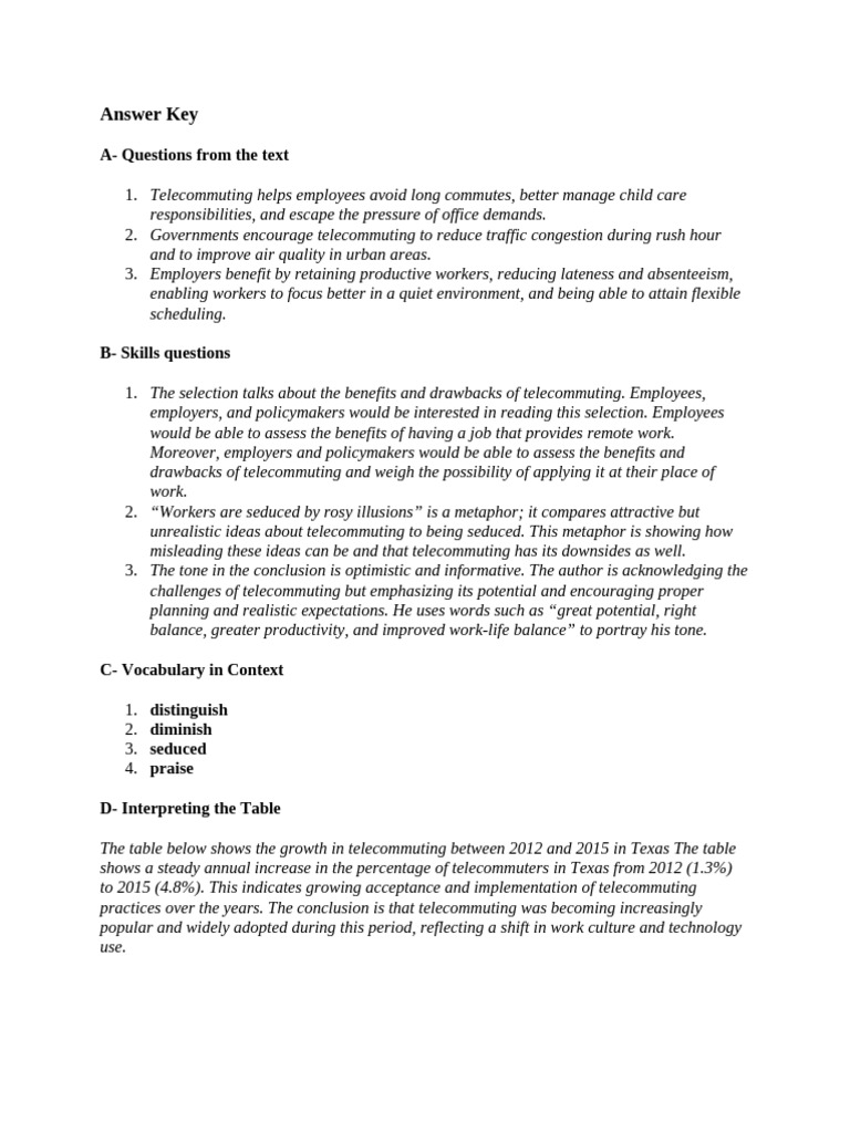 Answer Key of Reading Comprehension Quiz | PDF
