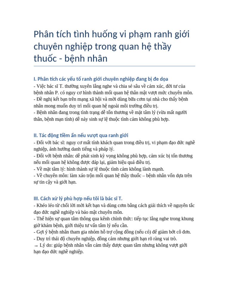 Tinh Huong Ranh Gioi Bac Si Benh Nhan | PDF