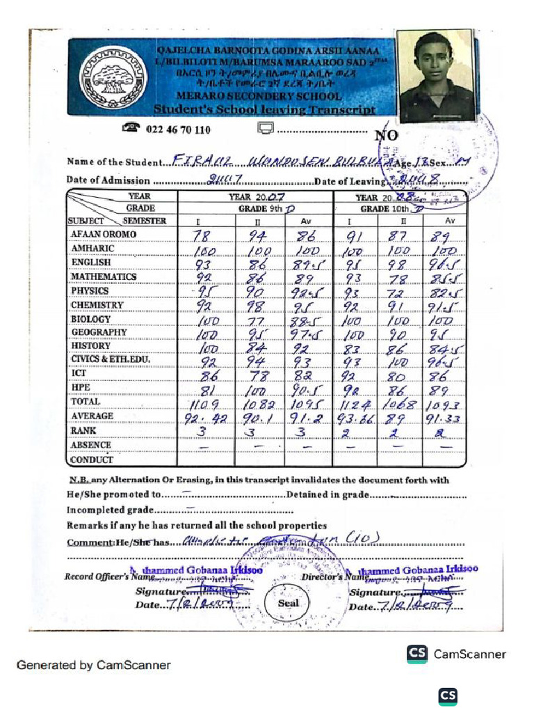 Firaol's Transcripts | PDF