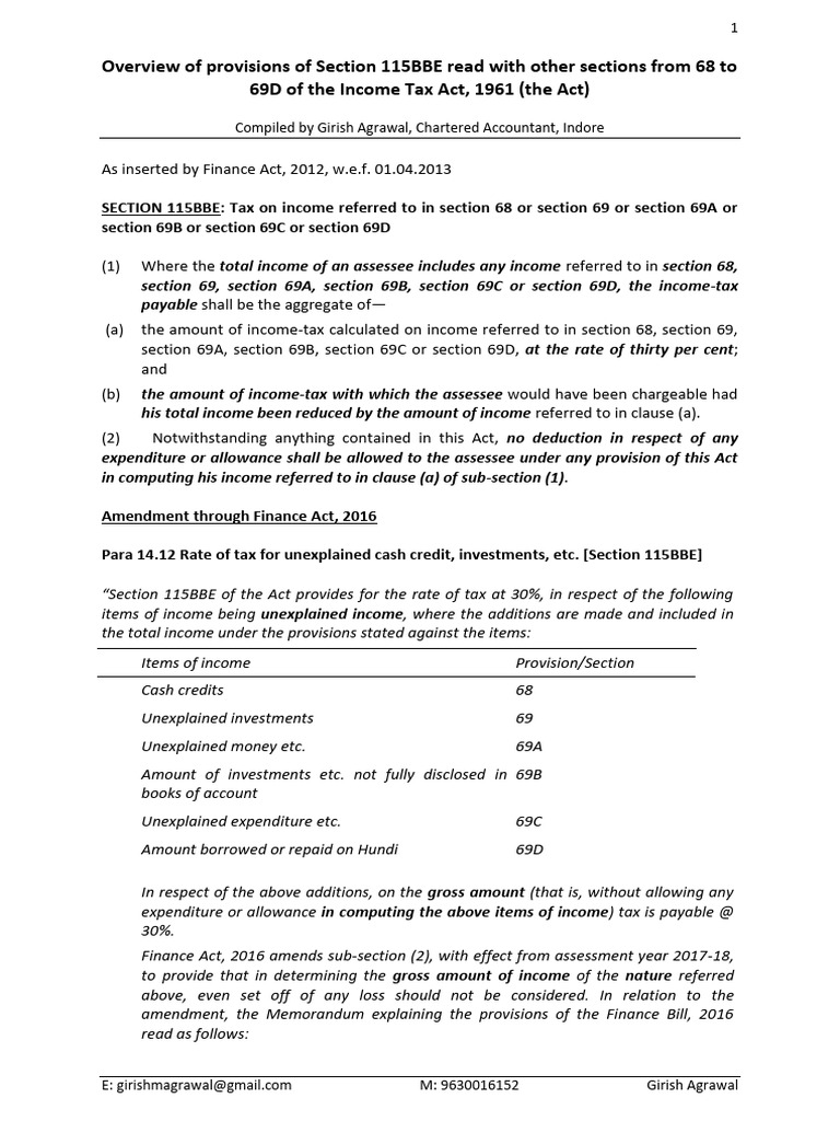Section 115BBE: Case Laws Overview | PDF | Income Tax | Taxes