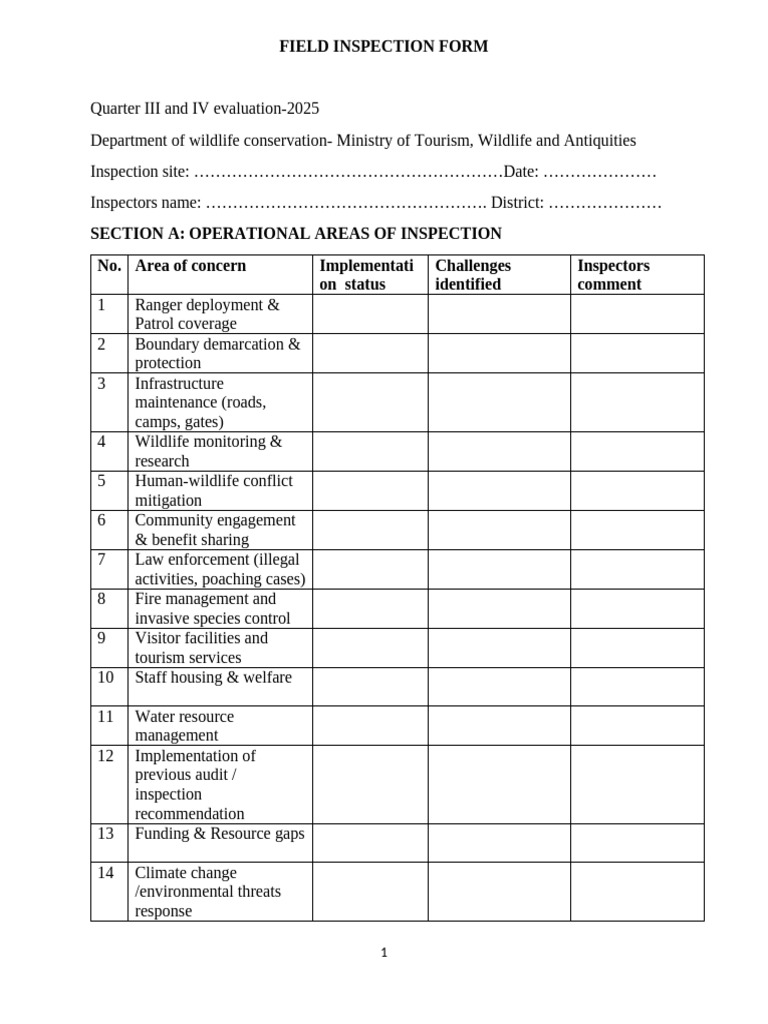Inspection Form | PDF | Natural Environment