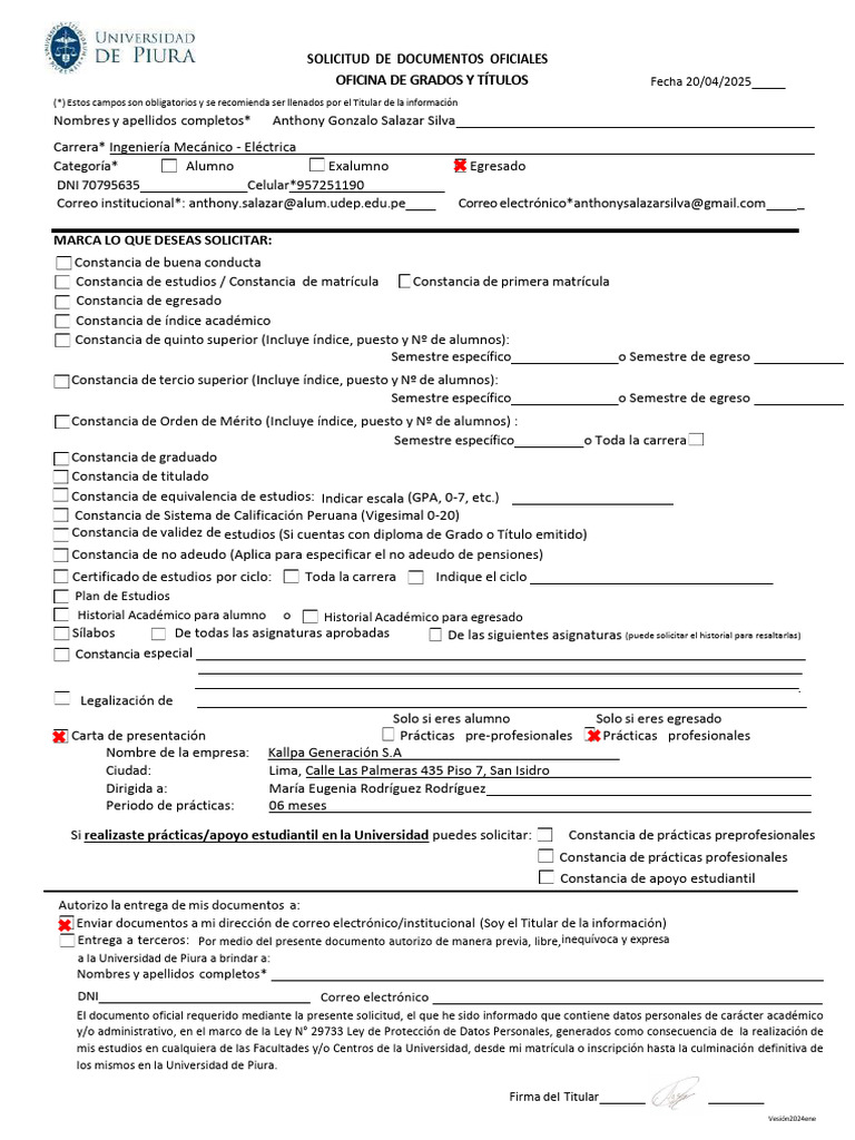Solicitud Carta de Presentación Prácticas Profesionales | PDF