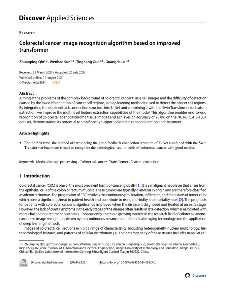 Colorectal Cancer Image Recognition Algorithm Based On Improved | PDF ...