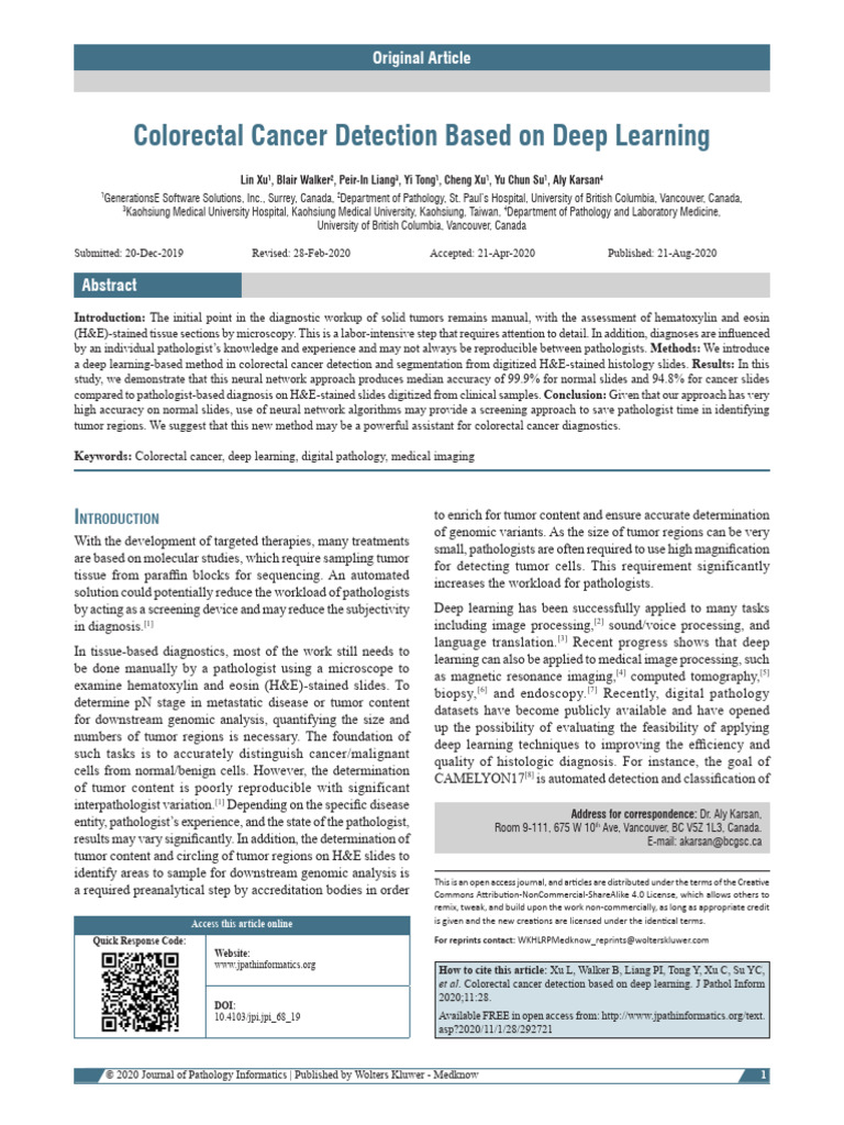 Colorectal Cancer Detection Based On Deep Learning | PDF | Pathology ...