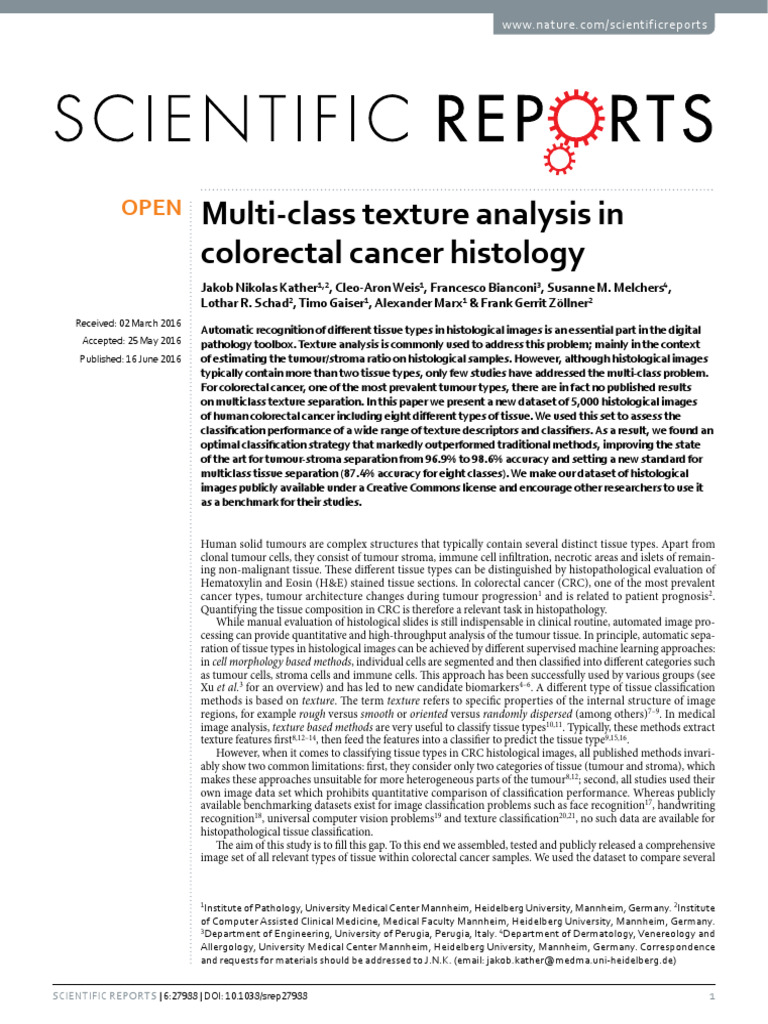Multi-Class Texture Analysis in Colorectal Histology | PDF | Support ...