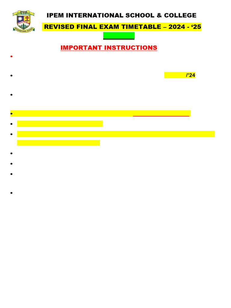 Revised Cl8 Final Timetable-9psxya | PDF