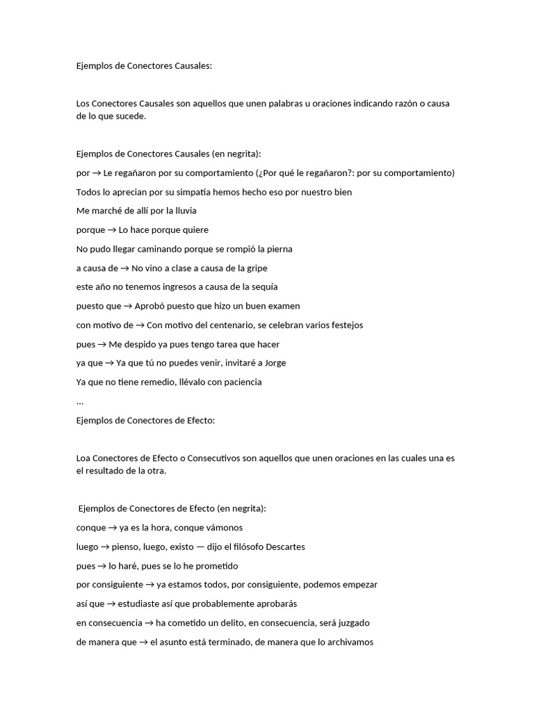 Ejemplos de Conectores Causales | PDF | Causalidad