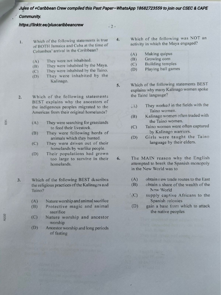 Csec Caribbean History May June 2025 Paper 1 | PDF