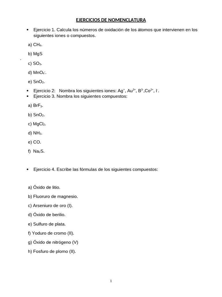 Ejercicios de Nomenclatura | PDF | Hidróxido | Ciencias fisicas
