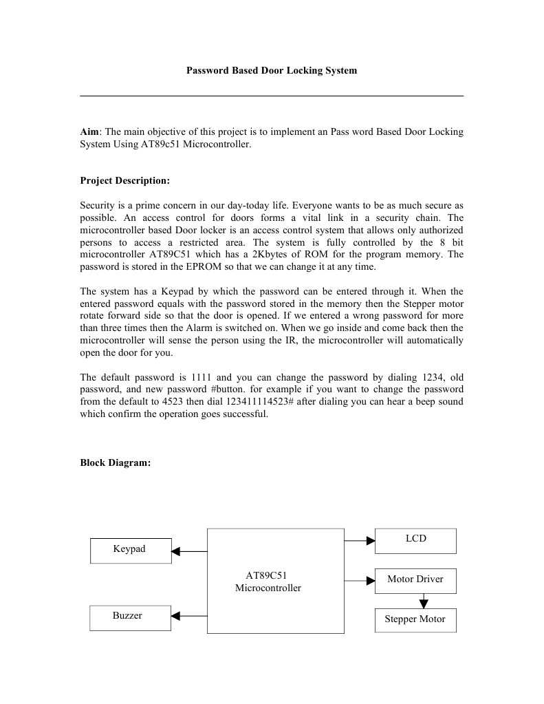 Password Based Door Locking System | PDF