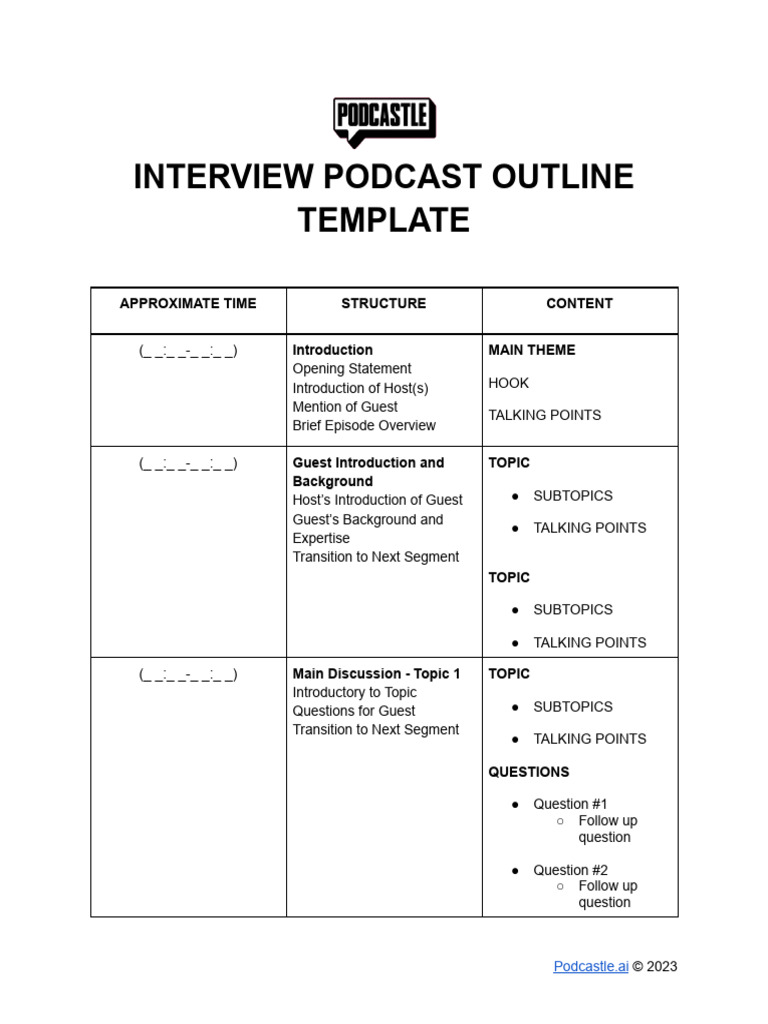 Interview Podcast Outline Template (2) | PDF