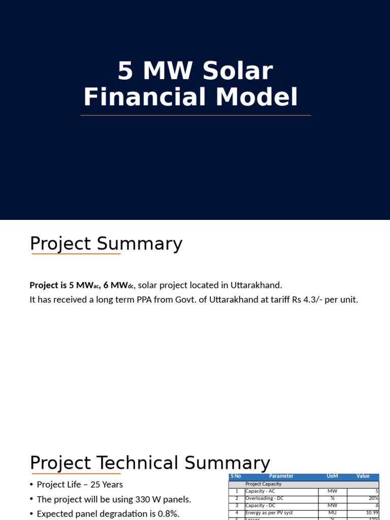 5 MW Solar Project Financial Overview | PDF | Renewable Resources ...
