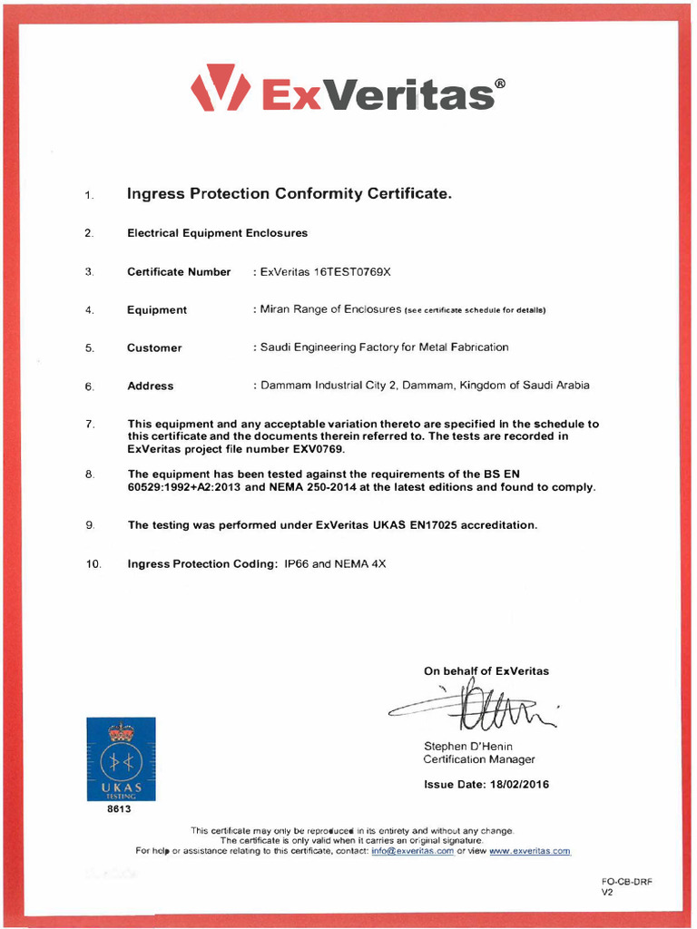 NEMA 4X & IP66 Certification Details | PDF