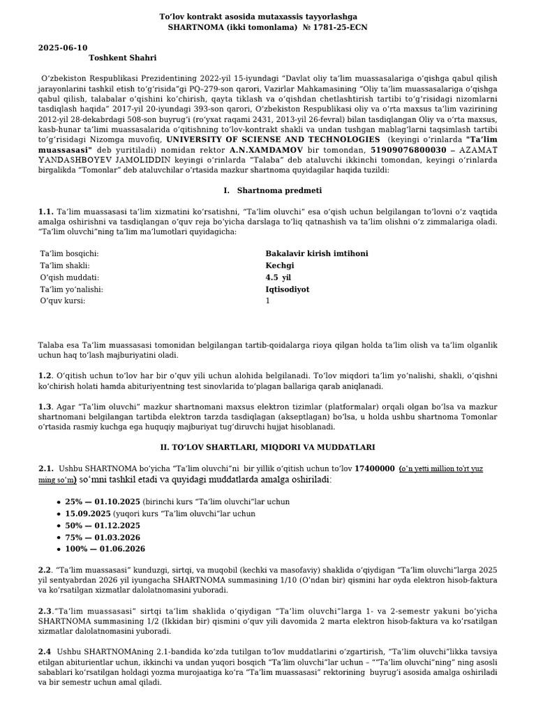 Azamat Yandashboyev Jamoliddin | PDF