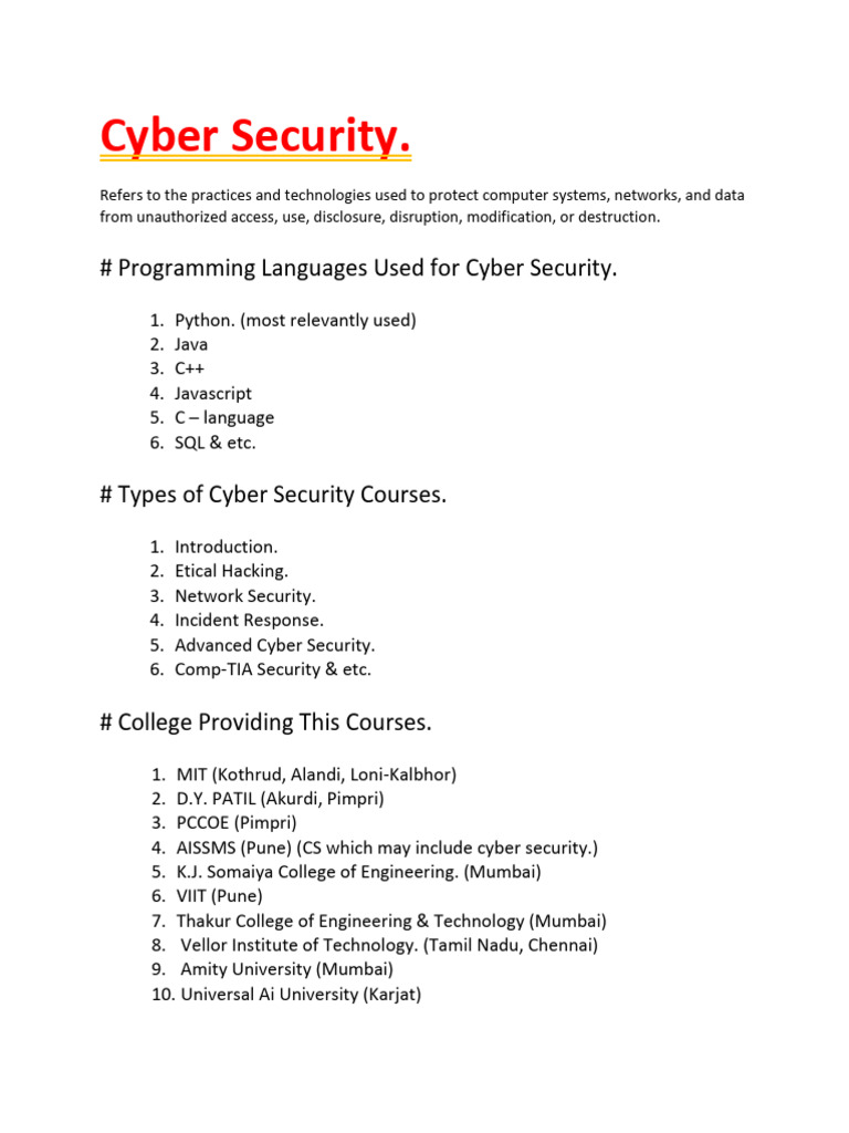 Cyber Security Courses and Languages | PDF