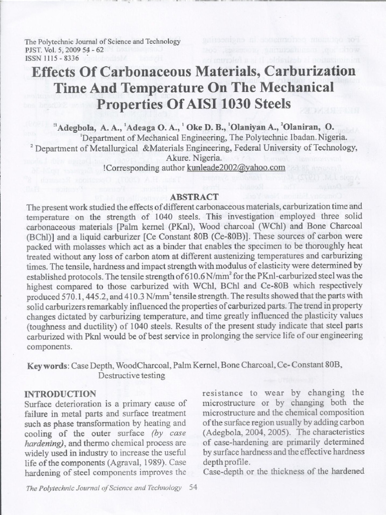 Effects of Carbonaceous Materials, Carburization Time and Tempe | PDF