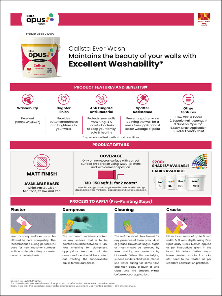 calista-ever-wash-information-sheet | PDF | Paint | Plaster