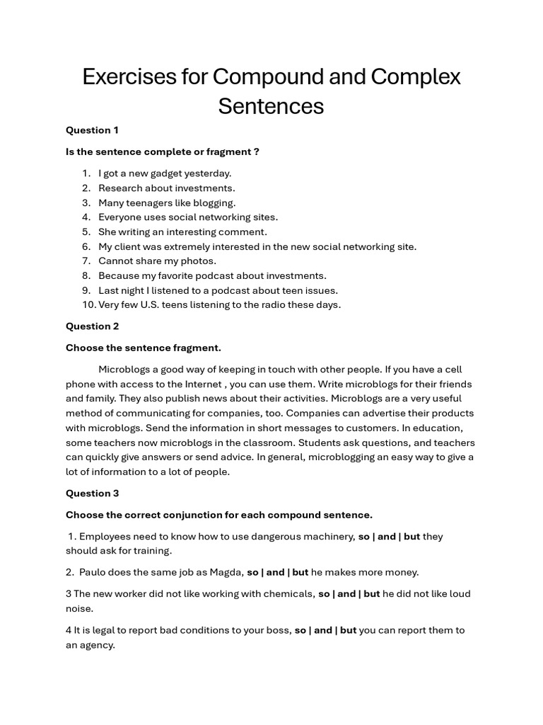 Compound and Complex Sentences | PDF | Linguistics | Grammar