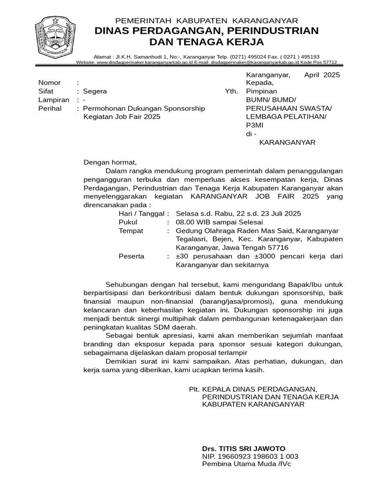 Surat Sponsorship JobFair 2025 | PDF