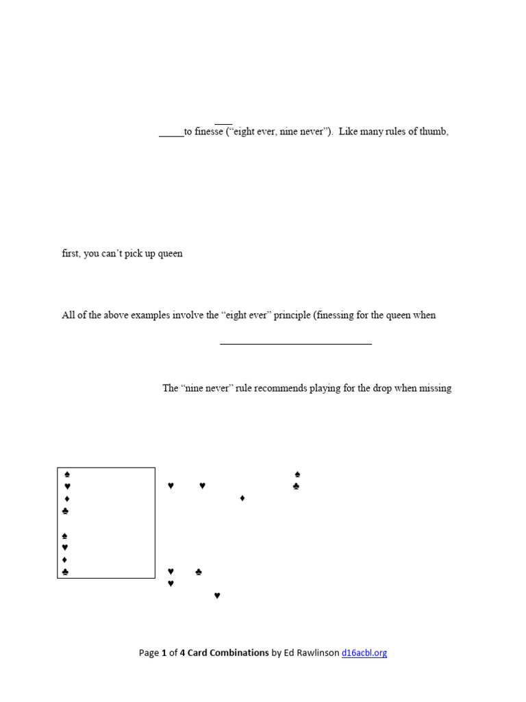 Card Combinations | PDF | Contract Bridge | Playing Cards