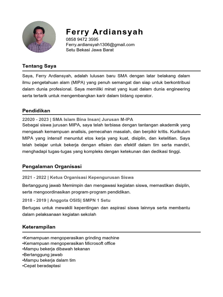 CV Dan Berkas Lamaran - Ferry Ardiansyah | PDF
