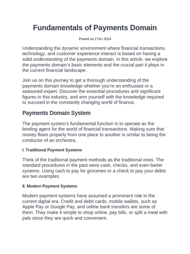 Payments Domain Fundamentals Explained | PDF | Credit Card | Payments