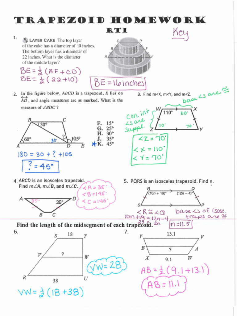Trapezoid Homework Key | PDF