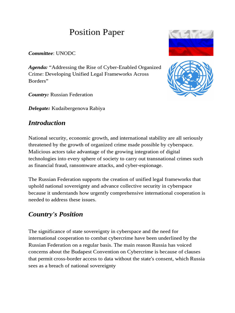 Position Paper UNODC Russia | PDF | Cybercrime | United Nations