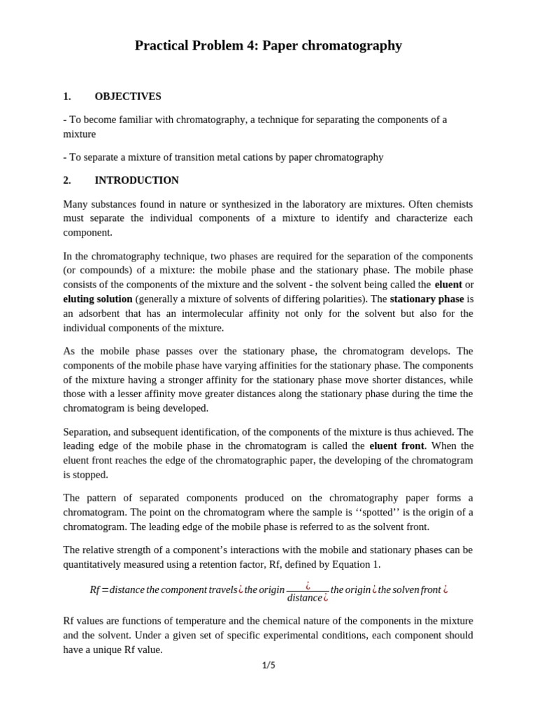 Practical Chemistry Practical IV | PDF | Elution | Chromatography