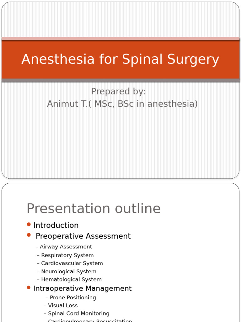 Anesthesia Management for Spinal Surgery | PDF | Spinal Cord Injury ...