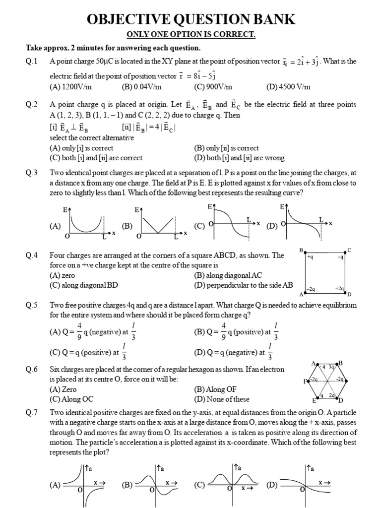 Electrostatics Q Bank | PDF | Force | Acceleration