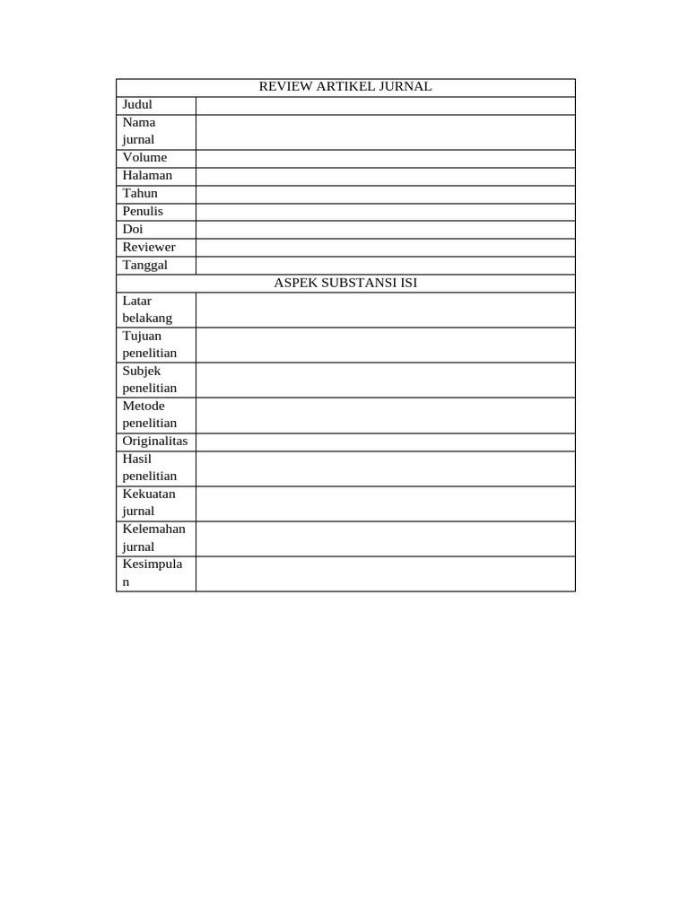 Contoh Tabel Review Artikel Jurnal | PDF