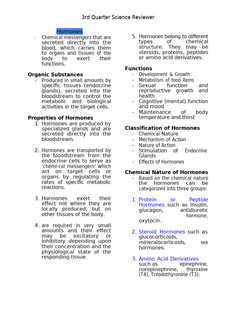 Science Reviewer Q3 | PDF | Menstrual Cycle | Hormone