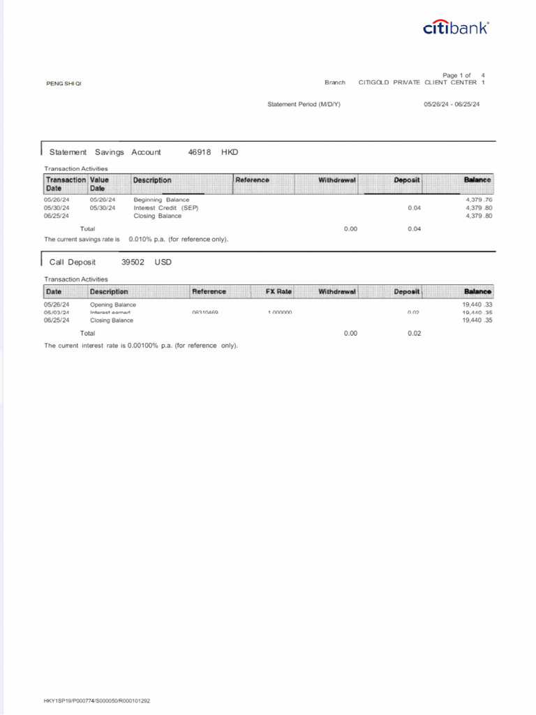 Citibank Hong Kong Account Statement - 02 | PDF