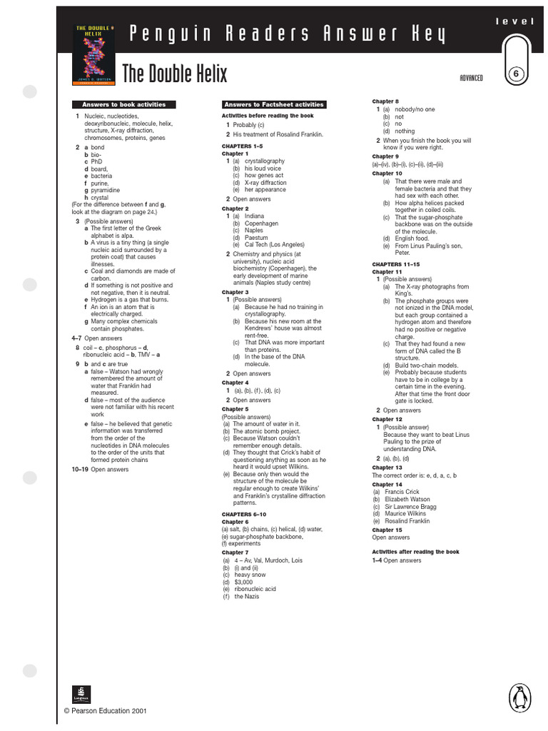 The Double Helix. Answer Key 2001 | PDF | Francis Crick | Dna