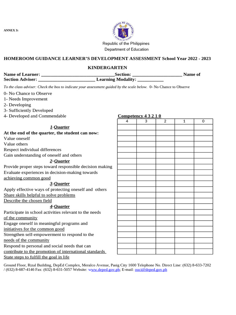 EDITED Learners Development Assessment Tool Homeroom Guidance | PDF ...