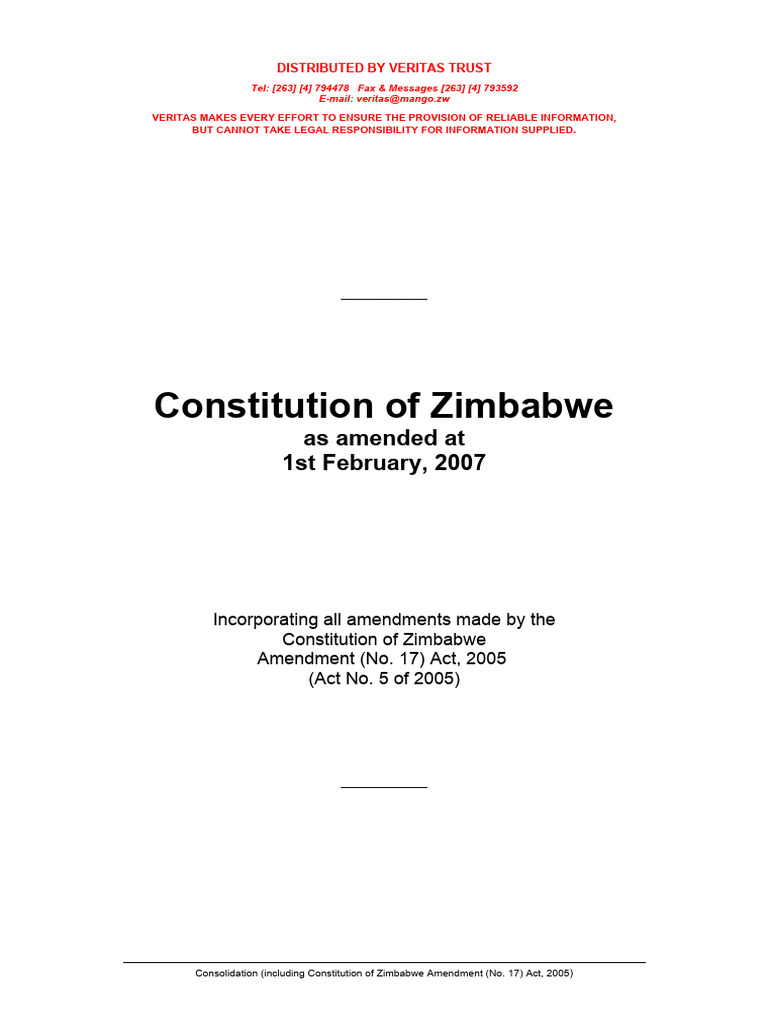 Constitution of Zimbabwe 1980 | PDF | Speaker (Politics ...