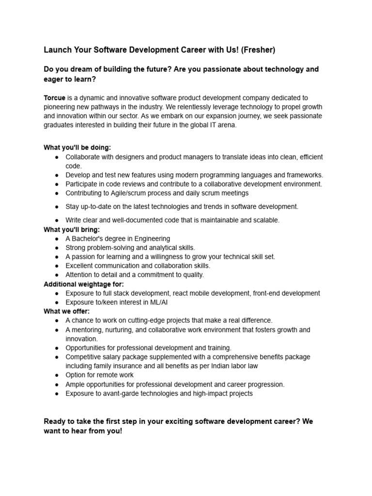 JD - Software Engineer - Fresher | PDF