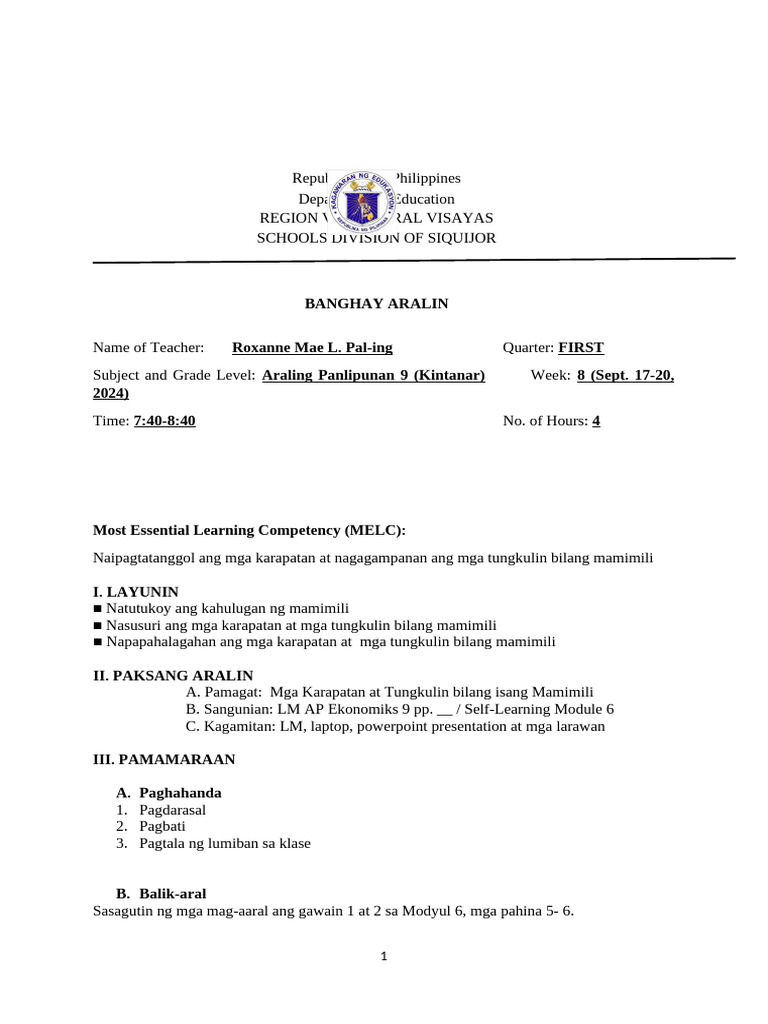 Banghay Aralin Module 6 1st Quarter | PDF